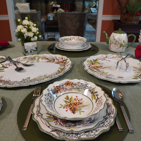 Certified International Winters Forest 12pc Melamine Dware Set 4-Dinner Plate 11" 4-Salad Plate ...